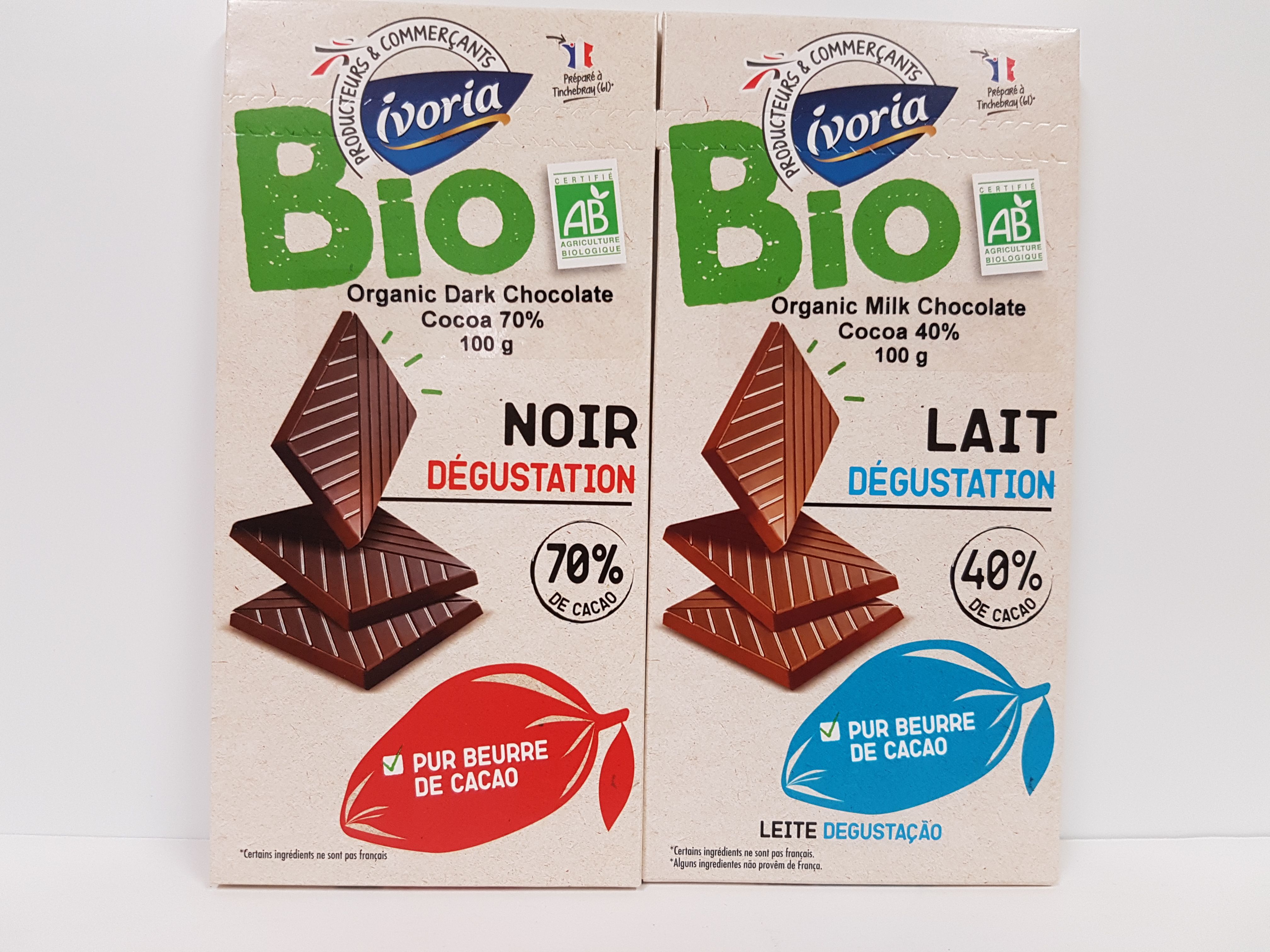 Tablette de chocolat dégustation Ivoria 100 gr. Lait 40% cacao