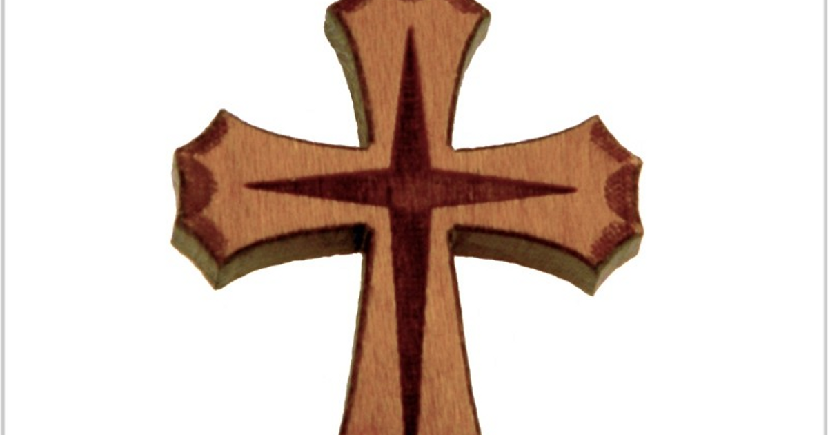 Wooden cross on black string