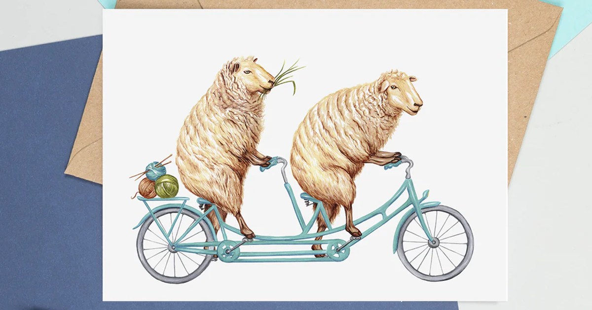Greeting Card Sheep riding a bike | Sardines Studio