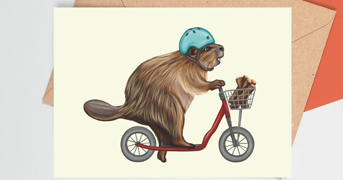 Greeting Card - Beaver riding a scooter | Sardines Studio