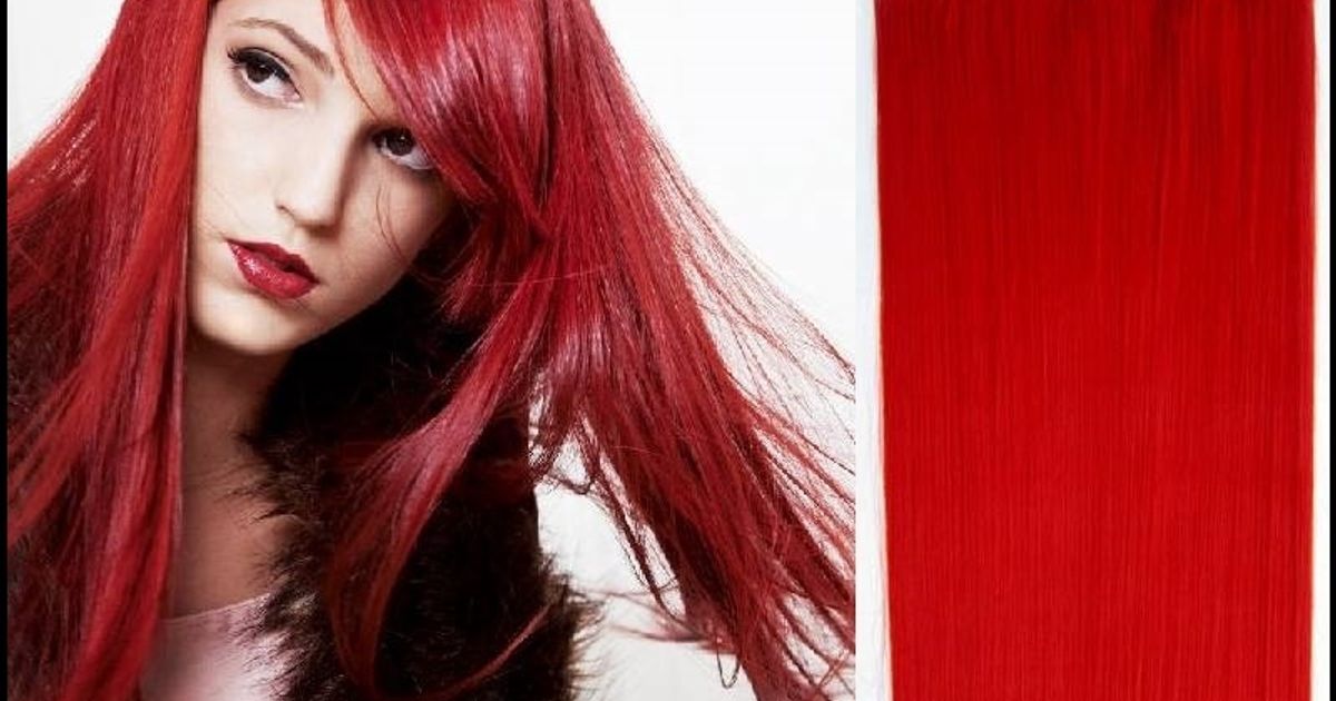 CLIP IN hair extension, Straight hair, 60 cm, 24", Color RED
