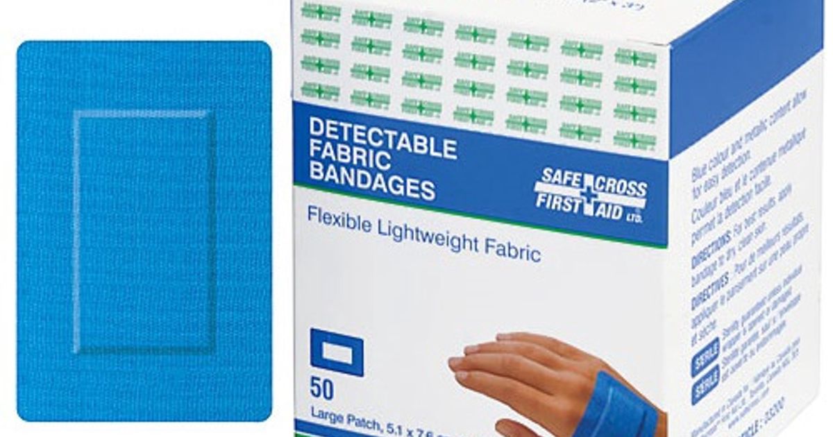 Metal Detectable Fabric Bandages. Large Patch, 5.1 cm x 7.6 cm (2" x 3